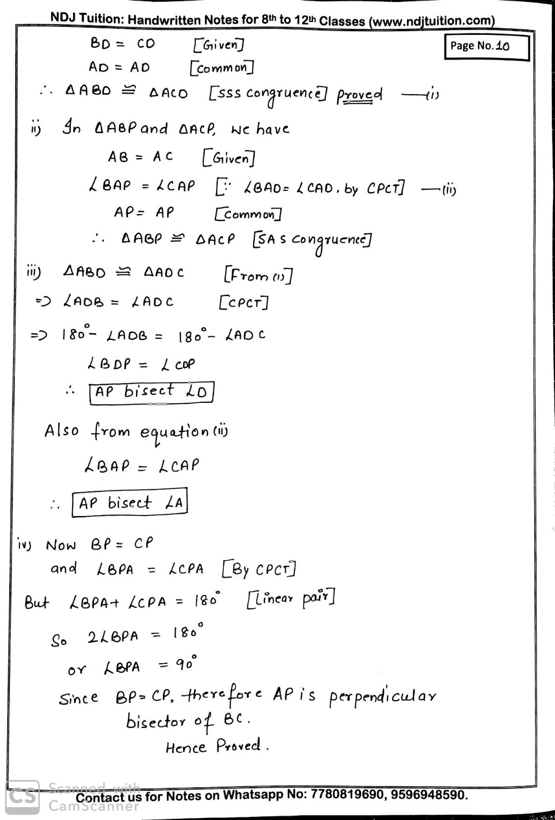Triangle Handwritten Notes For 9th Math