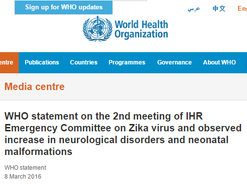 Zika vírus : OMS/WHO - Atualização do Regulamento Sanitário Internacional