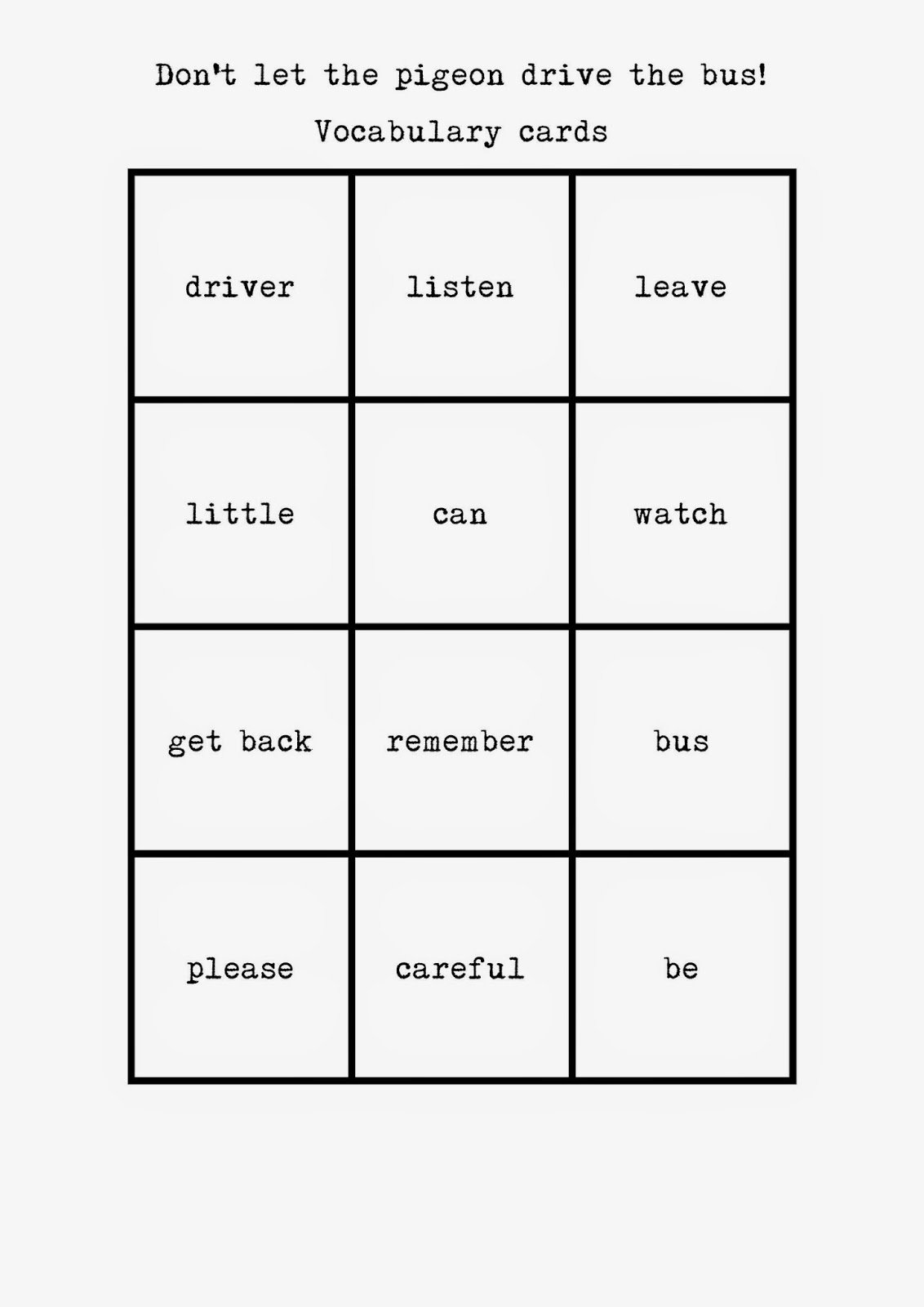 I,Teacher: Don't let the pigeon drive the bus! Printable vocabulary ...