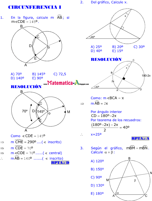 CIRCUNFERENCIA I EJERCICIOS DESARROLLADOS IMPRIMIR GRATIS ~ MATEMATICAS ...