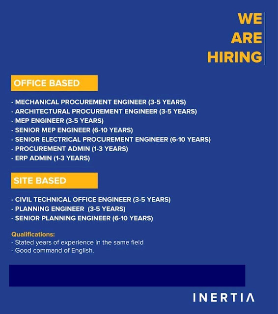 We are hiring in Engineers office or site based Egypt