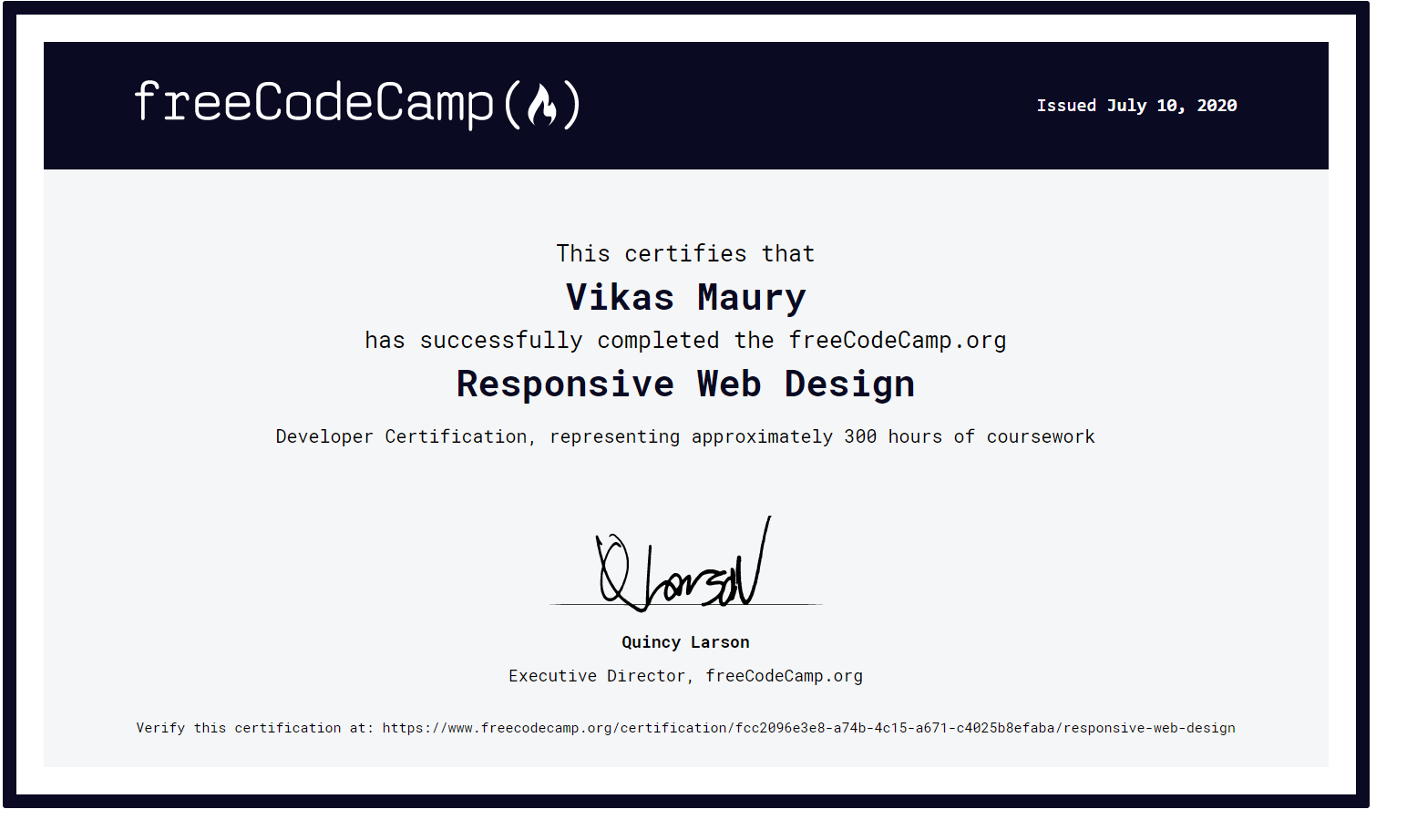 Got First Freecodecamp Certificate 8923