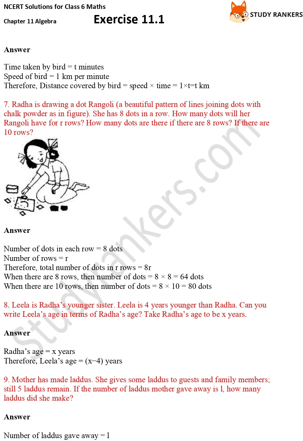 NCERT Solutions for Class 6 Maths Chapter 11 Algebra Exercise 11.1