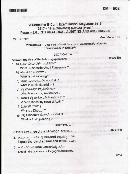 Bangalore University B.Com. PAPER -6.6 : INTERNATIONAL AUDITING AND ...
