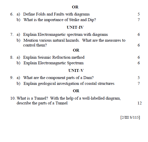 GITAM EURCE-306A Engineering Geology 2015 Question Paper - University ...