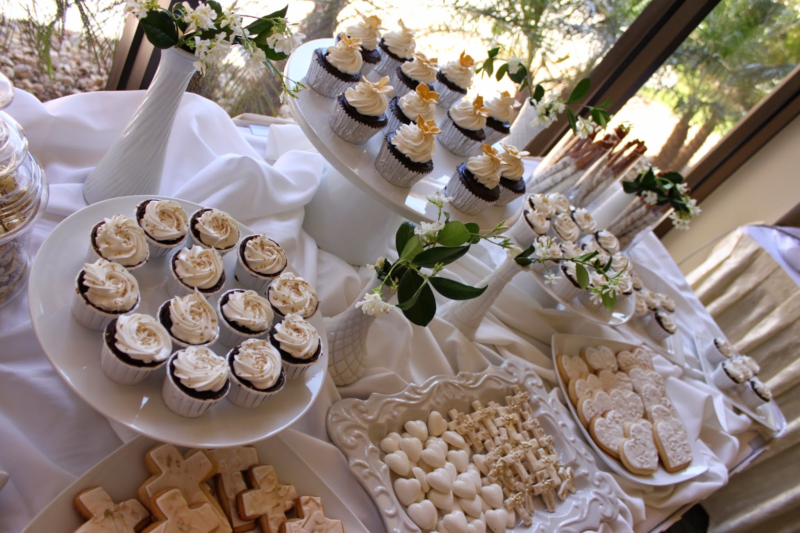 Elegant Gold First Communion Cake and Dessert Table