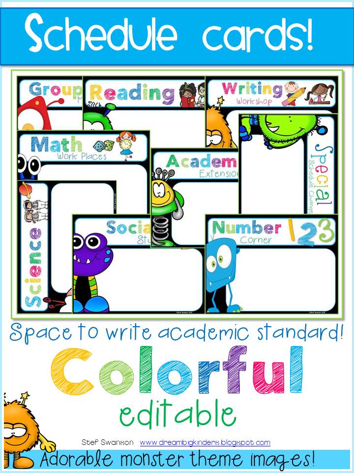 Dream Big Kinders: Monster Classroom Decor - Daily Schedule Cards