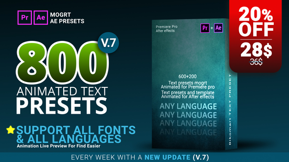 Videohive 800 Text Presets for Premiere Pro & After effects V.7 22508370