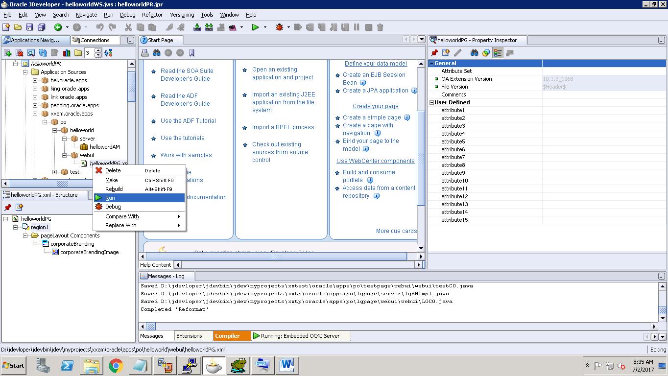 Oracle Application Framework Hello World Page In Oaf