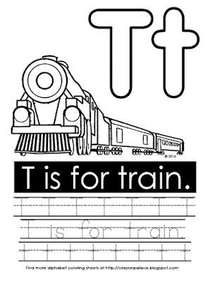 Crayon Palace: "T is for train" alphabet coloring page