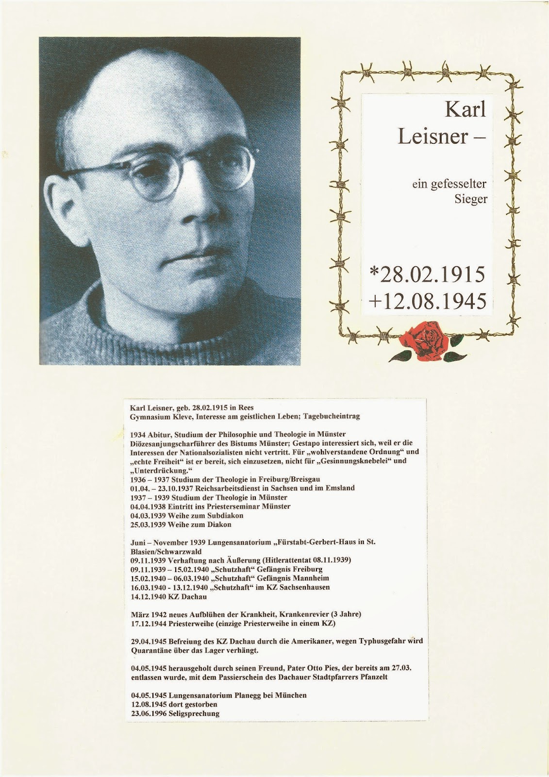 Namen statt Nummern - Gedächtnisbuch: Briefmarke würdigt Karl Leisner