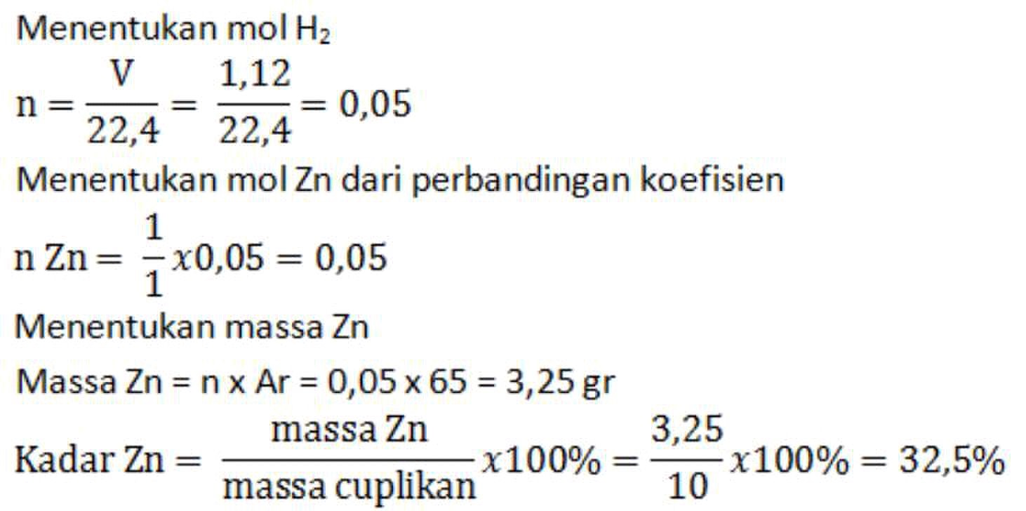Suatu cuplikan yang mengandung logam seng dengan massa 10 gram ...