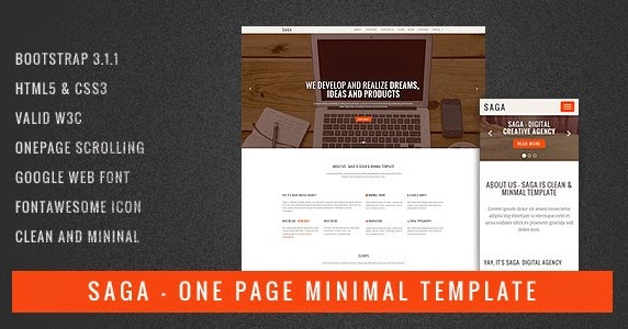 Saga One Page Minimal Bootstrap Template - Download New Themes