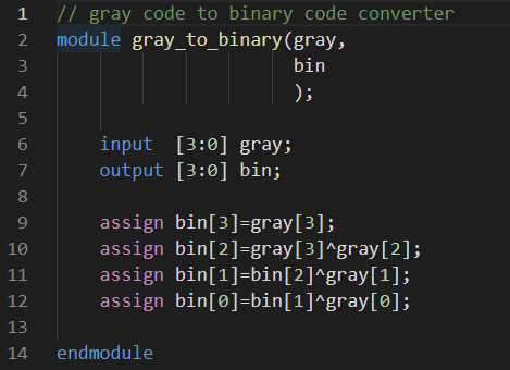 Verilog Examples -> Code converters : Binary to Gray & Gary to Binary ...