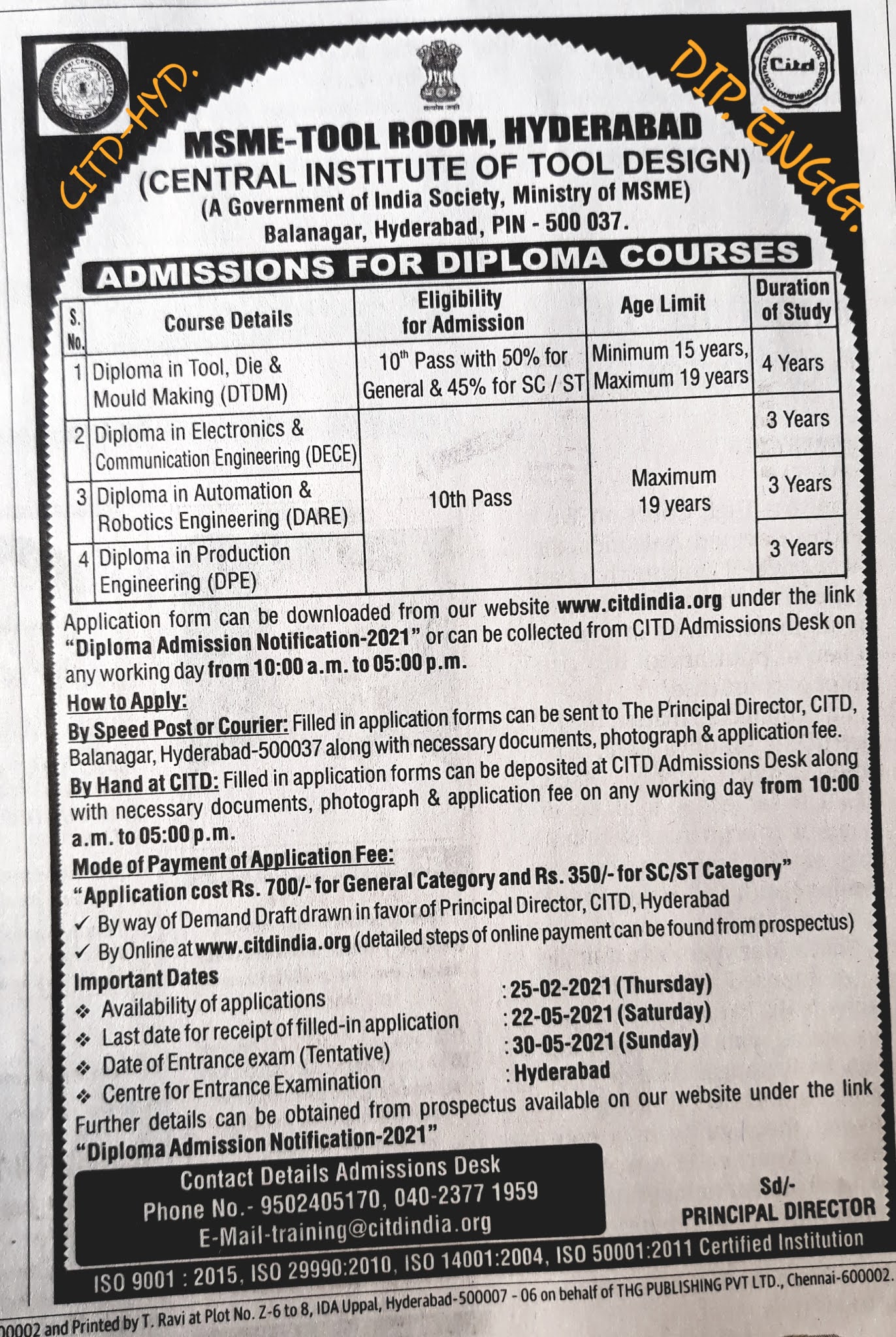 E-LIBRARY TELANGANA: CITD CENTRAL INSTITUTE OF TOOL DESIGN, DIP. IN ...