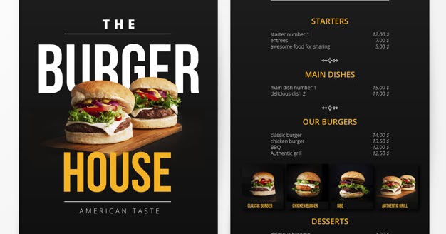 Desain layout menu makanan burger dan daftar harga pemesanan AI FREE ...