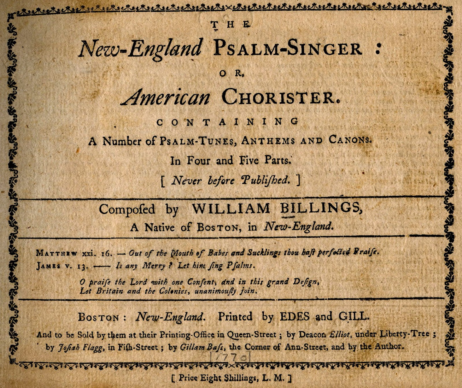 ReciClassíCat: BILLINGS, William (1746-1800) - Psalm-Tunes, Anthems ...