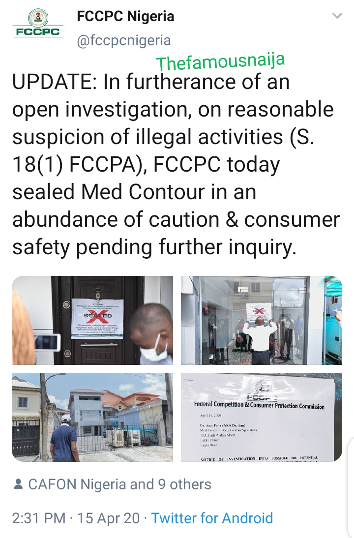 FCCPC Seals Med Contour, Lagos plastic surgery clinic over ‘illegal ...
