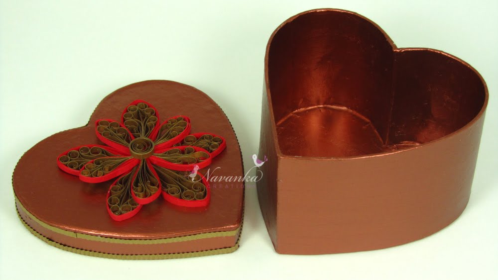 Craft Ideas for all: Heart shape Paper Mache box with Quilled Royal flower