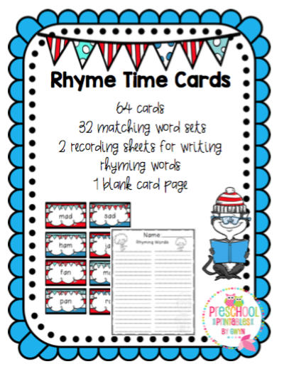 Rhyme Time Cards ~ Preschool Printables