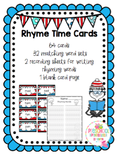 Rhyme Time Cards ~ Preschool Printables