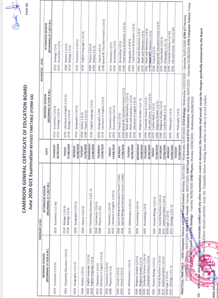 GCE 2020 ADVANCED LEVEL AND ORDINARY LEVEL EXAM TIME TABLE. - Kamer Jam GCE 2020 ADVANCED LEVEL AND ORDINARY LEVEL EXAM TIME TABLE. - Kamer Jam