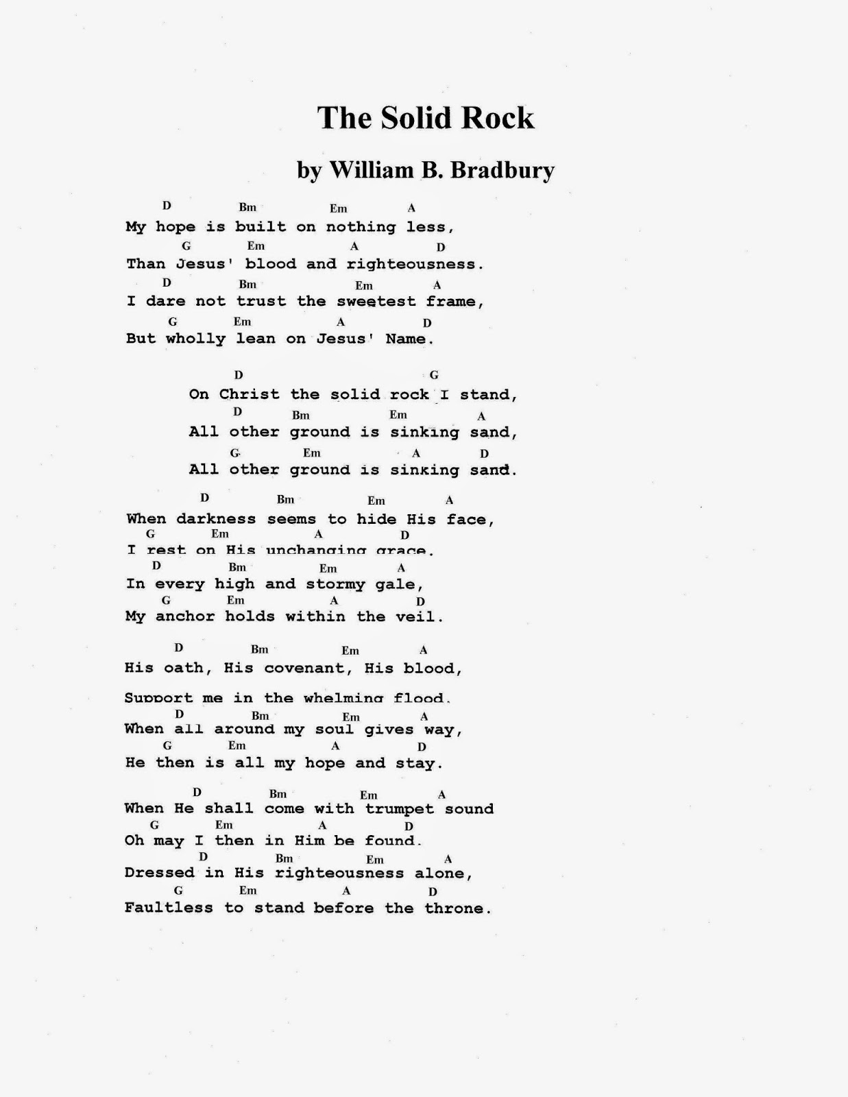 Worship Lead Sheets: The Solid Rock - William R. Bradbury