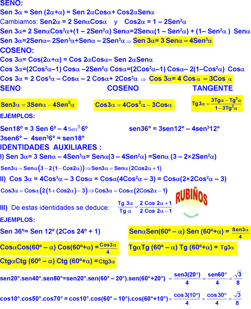 ANGULO TRIPLE TRIGONOMETRÍA EJERCICIOS RESUELTOS IDENTIDADES ...