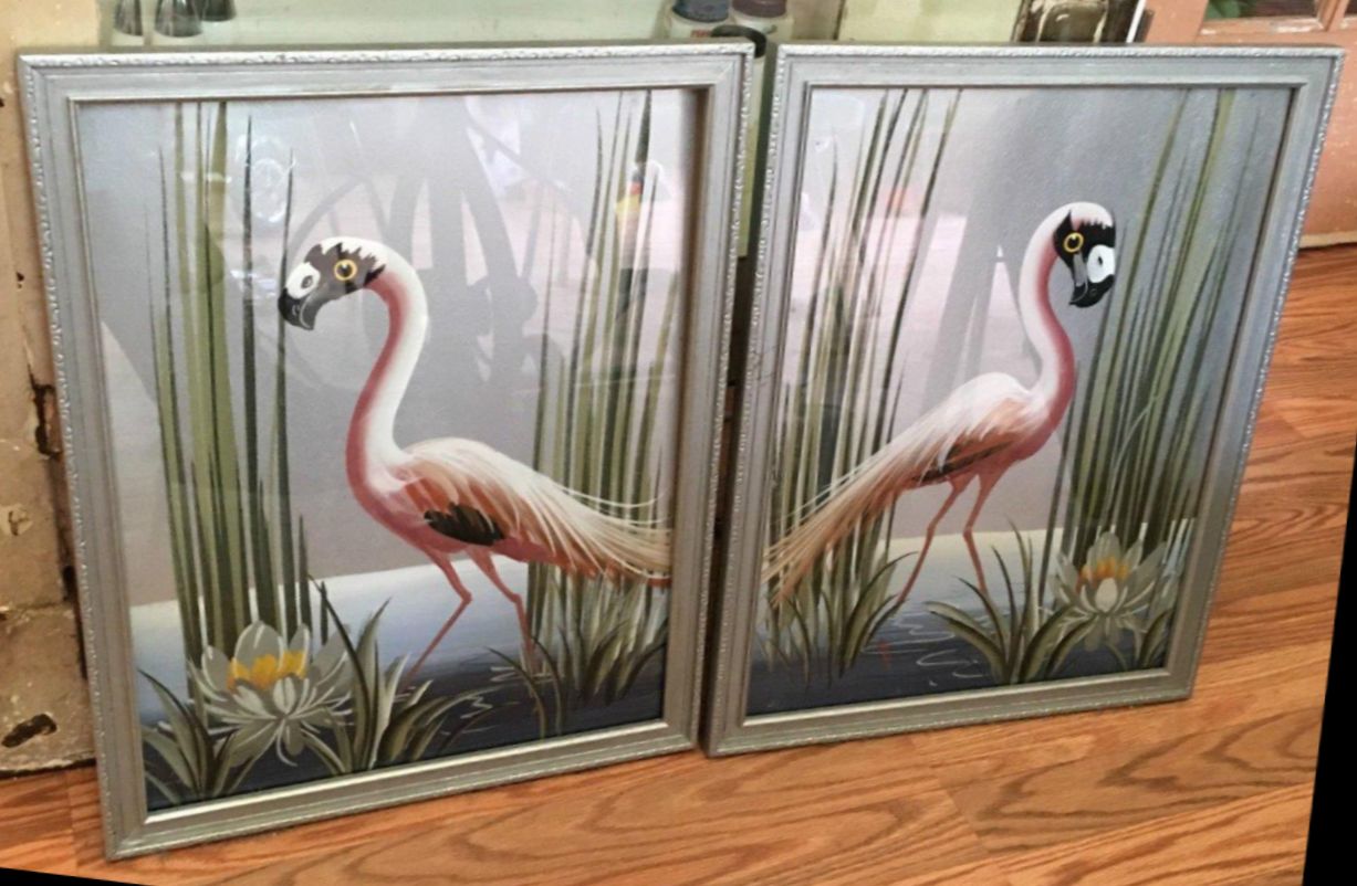 Paintings by M Devoe: 2 FLAMINGOS FROM 1948 by M. Devoe