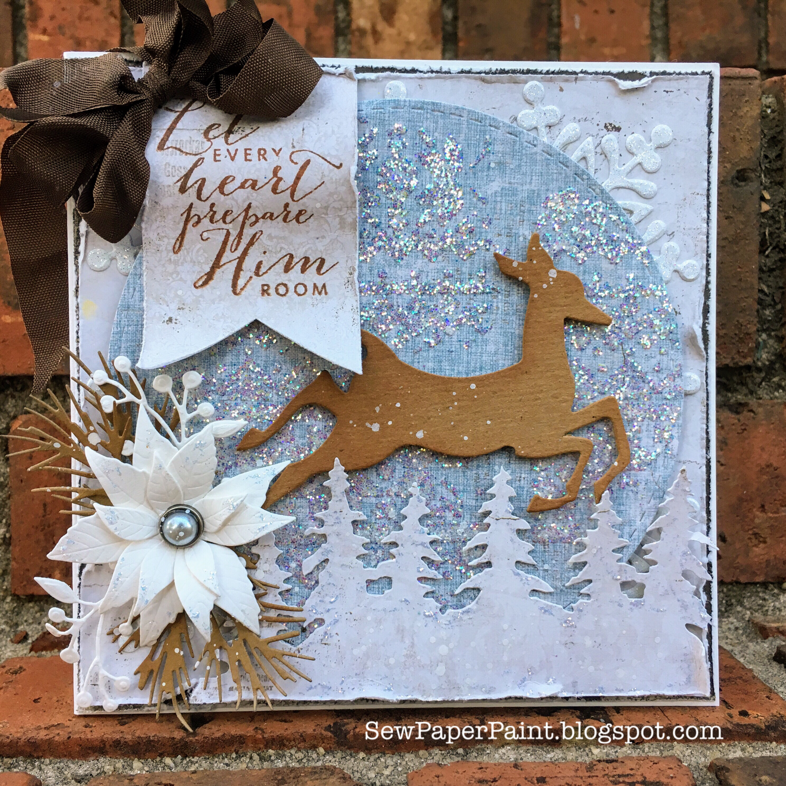 SewPaperPaint: Tim Holtz Woodland Deer and Poinsettia Handmade Card
