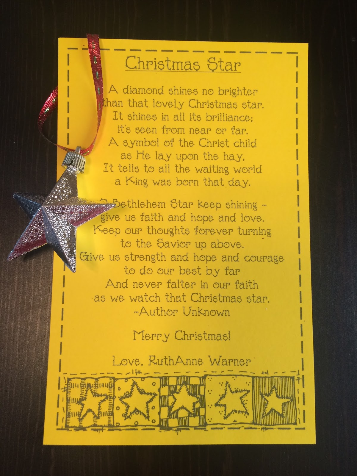 RuthAnne Strong: Christmas Star Poem and Ornament