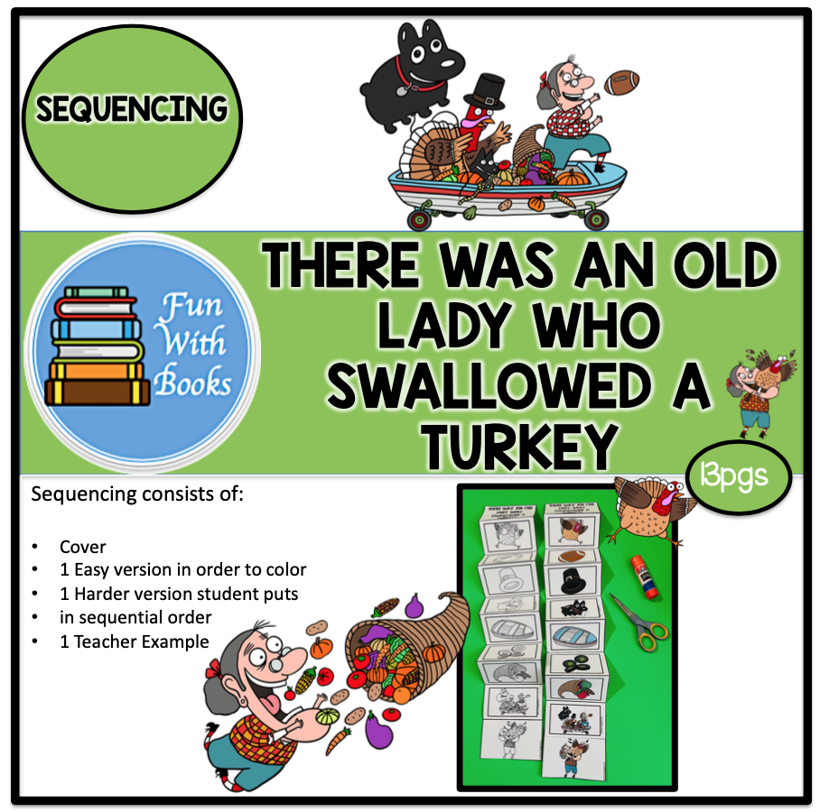 THERE WAS AN OLD LADY WHO SWALLOWED A TURKEY SEQUENCING BOOK CRAFT ...