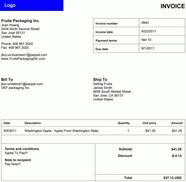 Paypal Invoice Template - Invoice Template