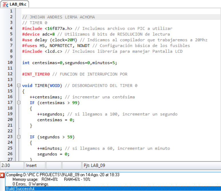 Laboratorio 09: Funcionamientos de los Timers en el PIC