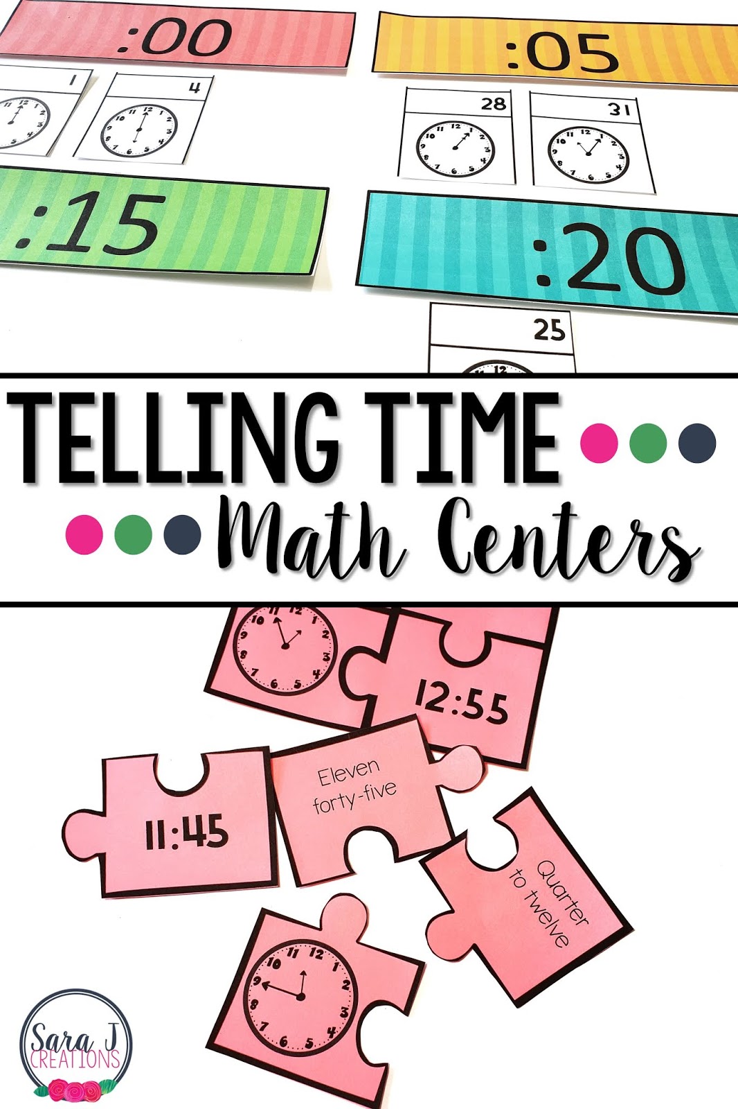 Teaching Telling Time to the 5 Minutes with Centers | Sara J Creations