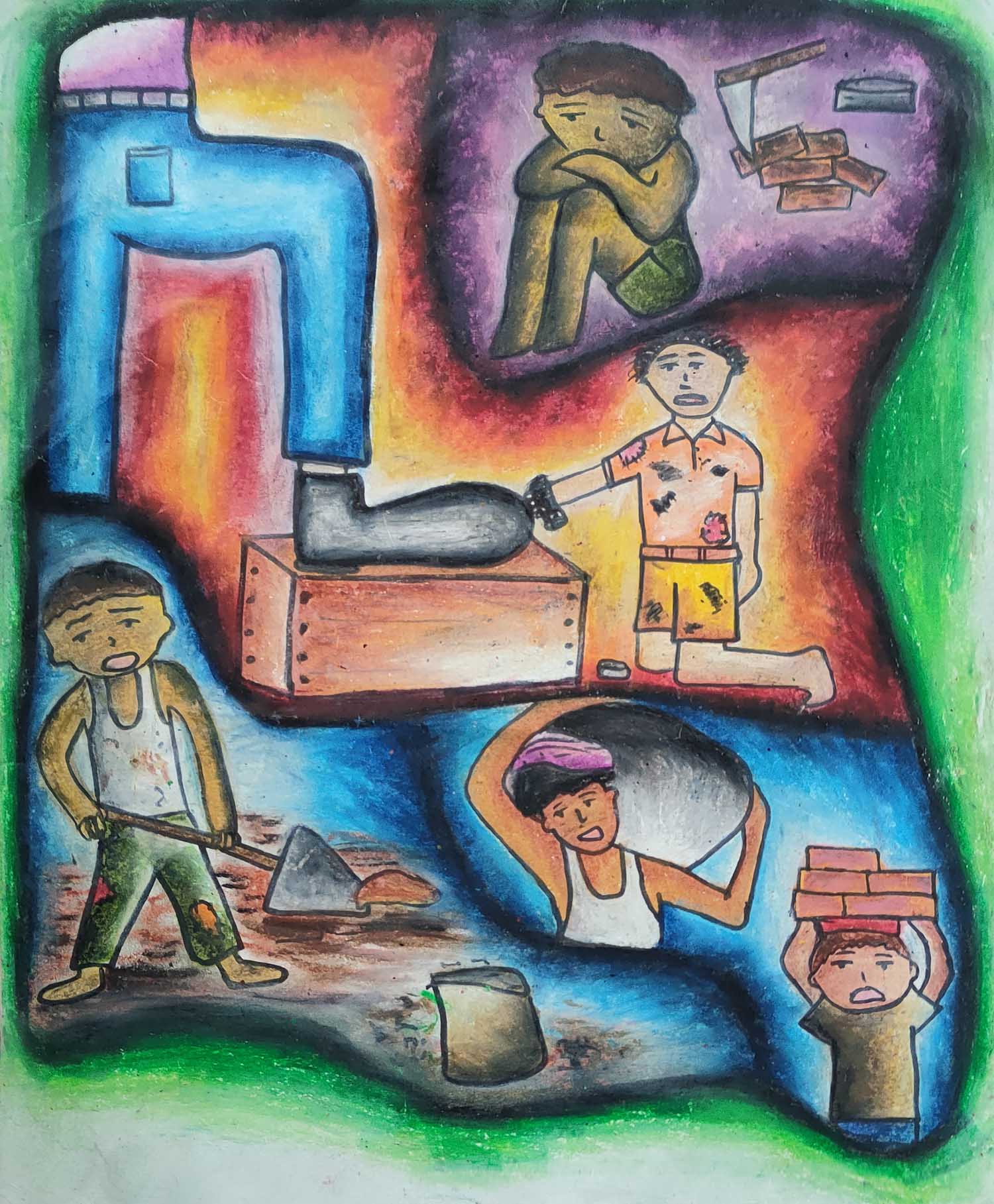 Child labour painting by Aastha Kaushik