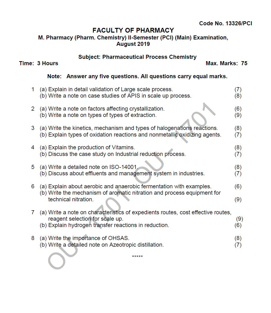 Osmania University M. Pharmacy (Pharmaceutical Chemistry) II-Semester ...