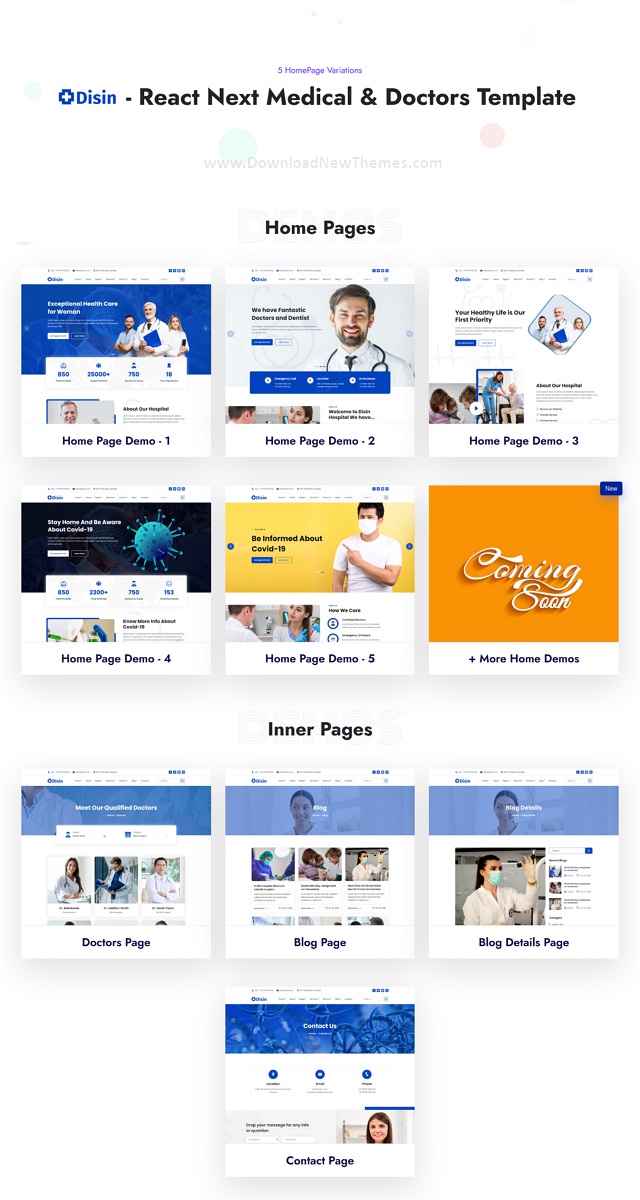 5in1 Best React Next Medical and Doctors Template - Download New Themes