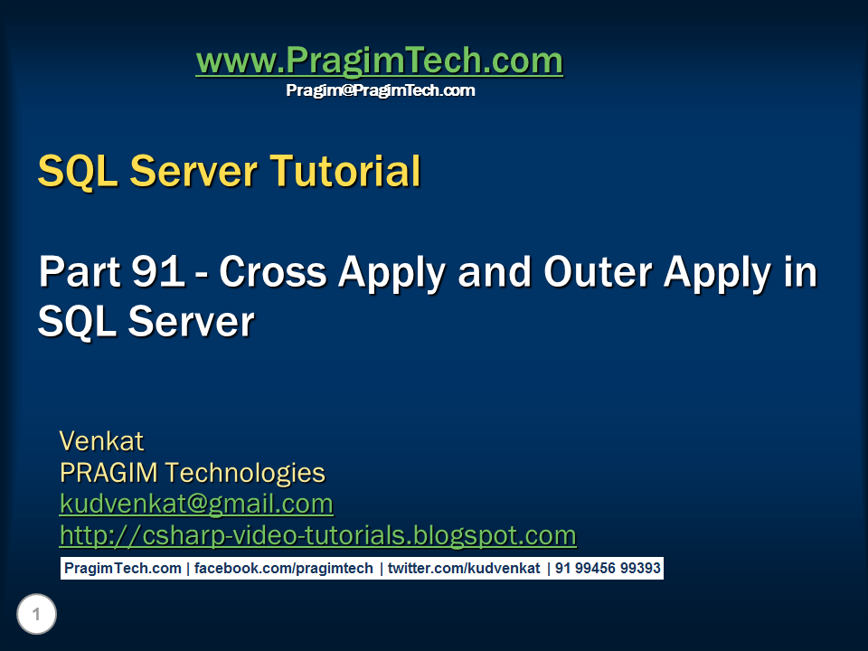 Sql server, .net and c# video tutorial: Cross apply and outer apply in ... Sql server, .net and c# video tutorial: Cross apply and outer apply in ...