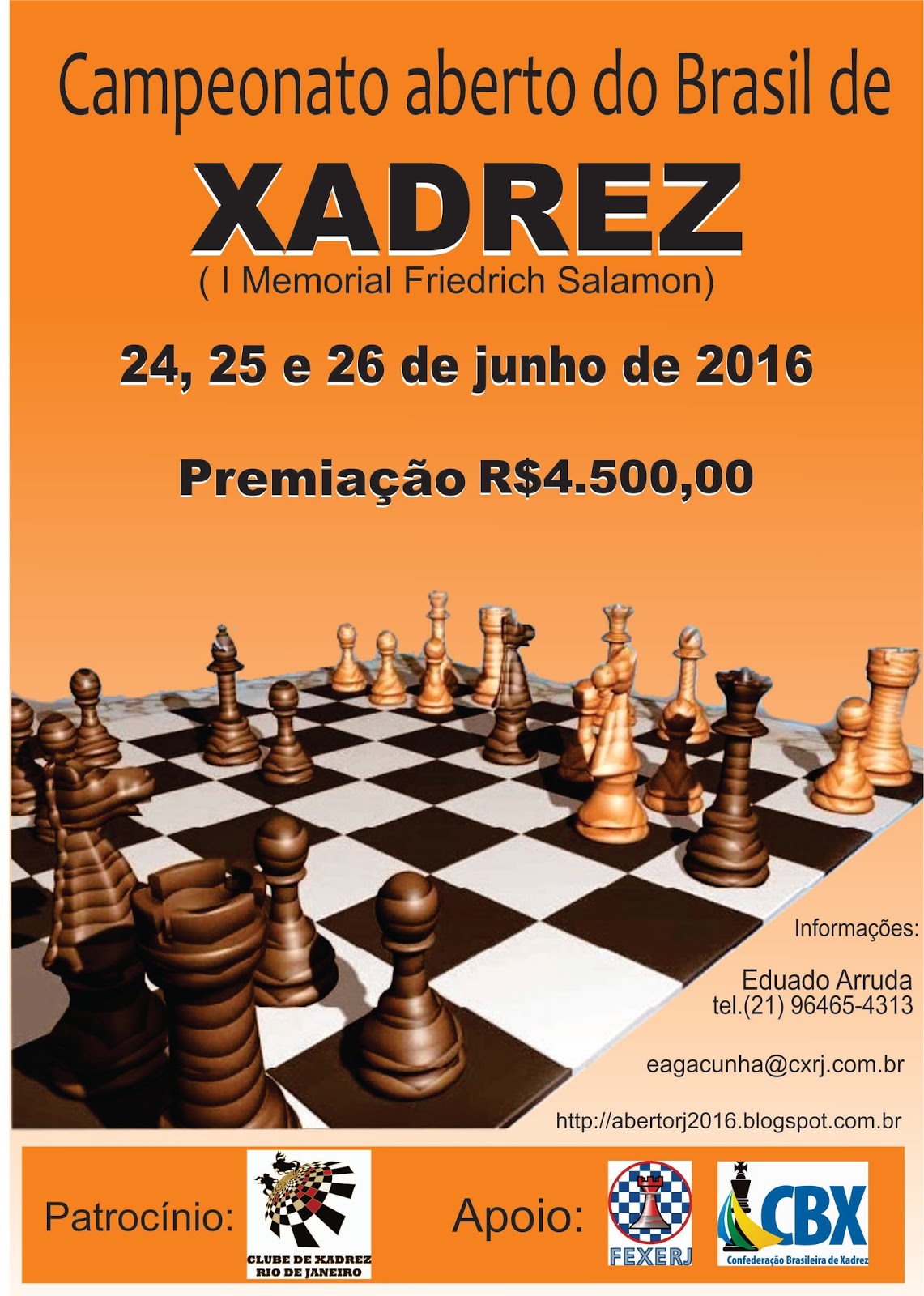 Xadrez: Aberto do Brasil no Rio de Janeiro - 24 a 26 de junho de 2016.