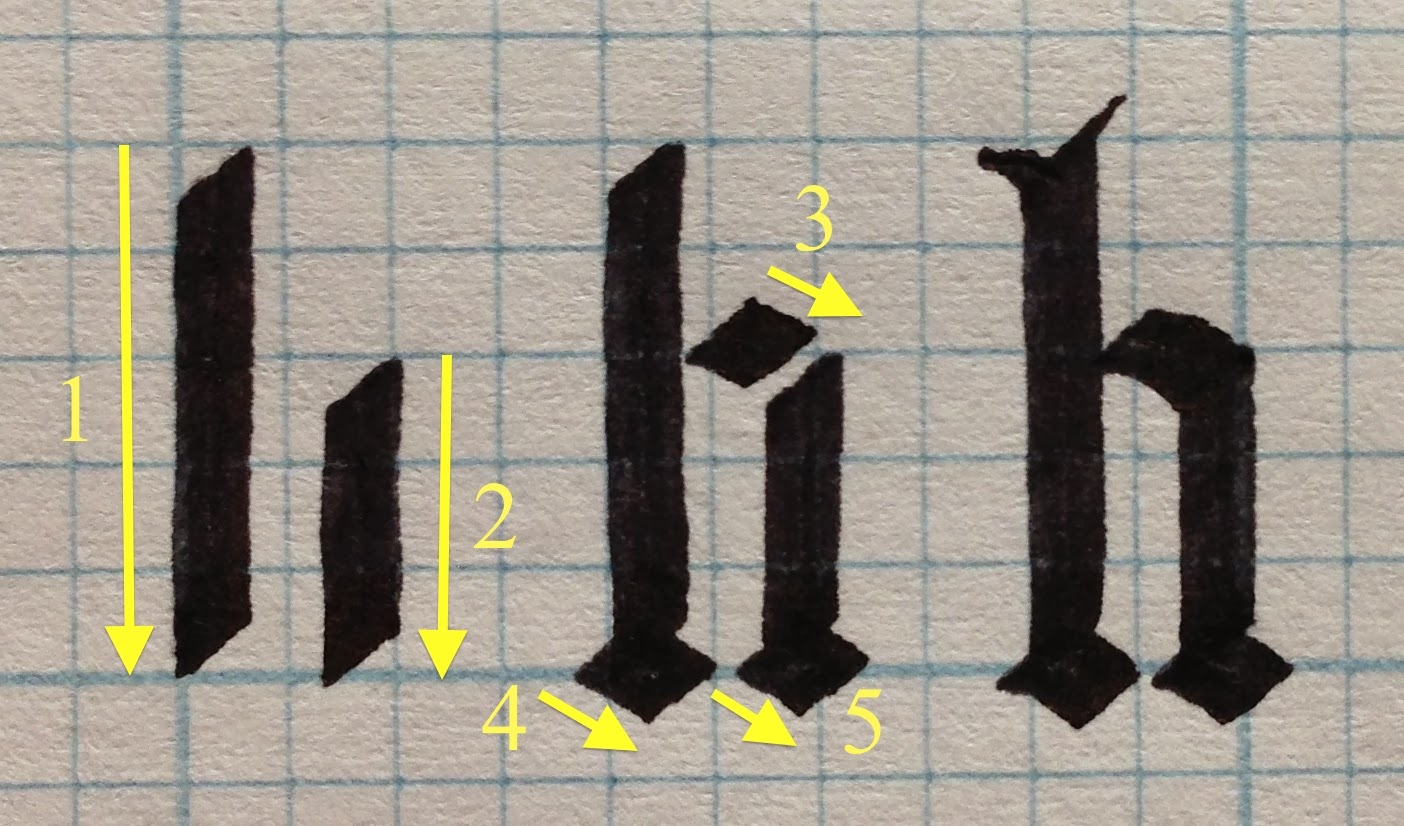 Gothic Calligraphy Alphabet With Strokes