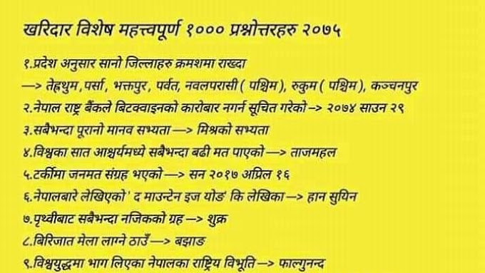 Kharidar Important Questions of Geography of Nepal 100+ Gk