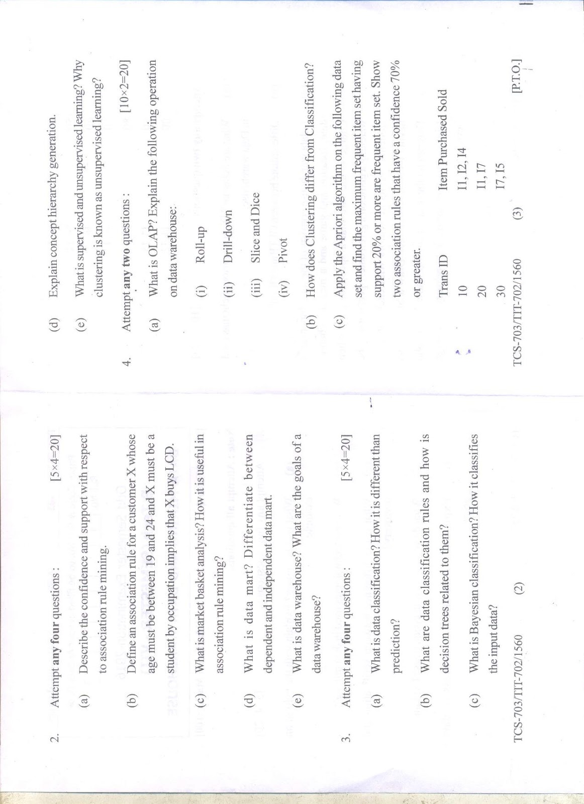 DATA WAREHOUSING & MINING (UTU QUESTION PAPER)