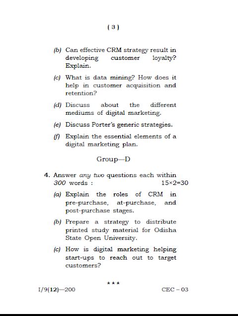 OSPU CEC Digital Marketing & E-Crm Dec 2019 Question Paper - University ...