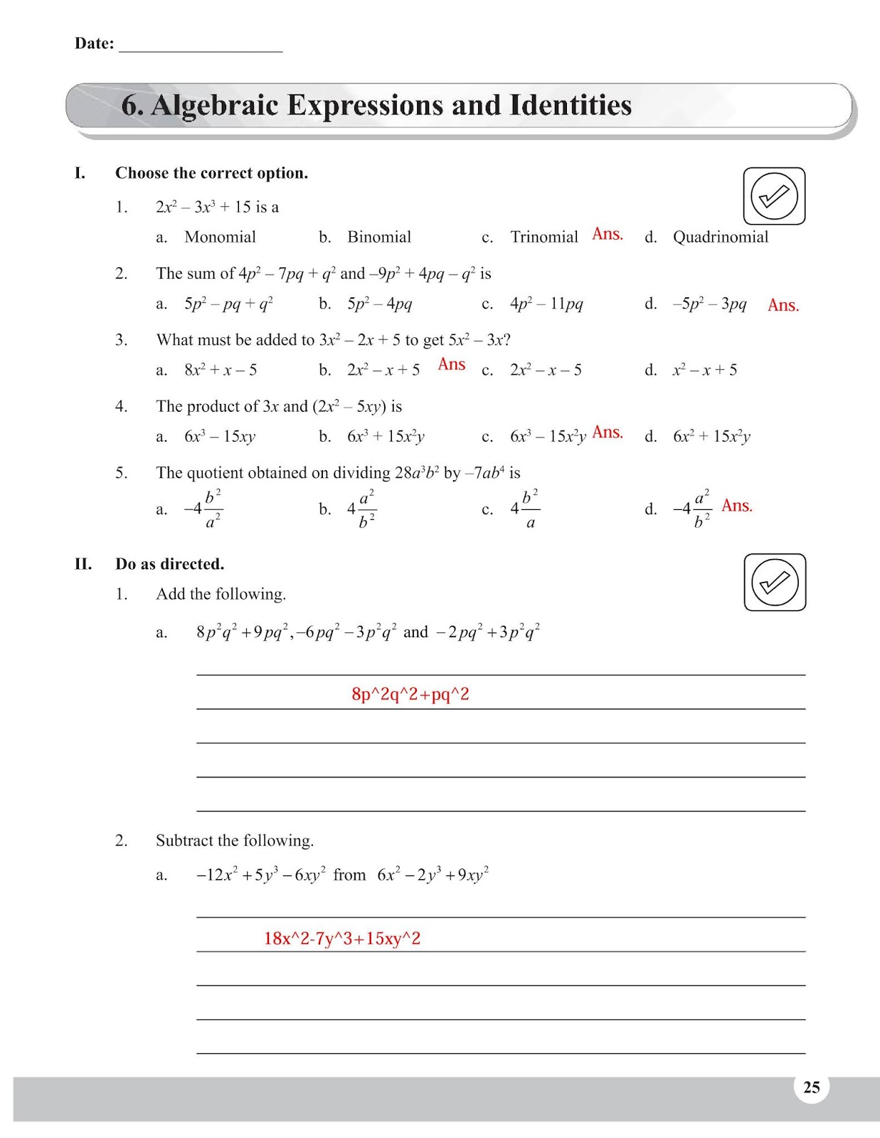 Math Ch-6 Algebraic Expressions and Identities (Notebook,workbook and ...