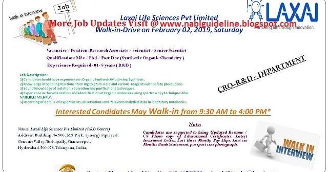 NABL GUIDELINES: Laxai Life Sciences Pvt. Ltd - Walk-In Interviews for Multiple Vacancies - R&D ...