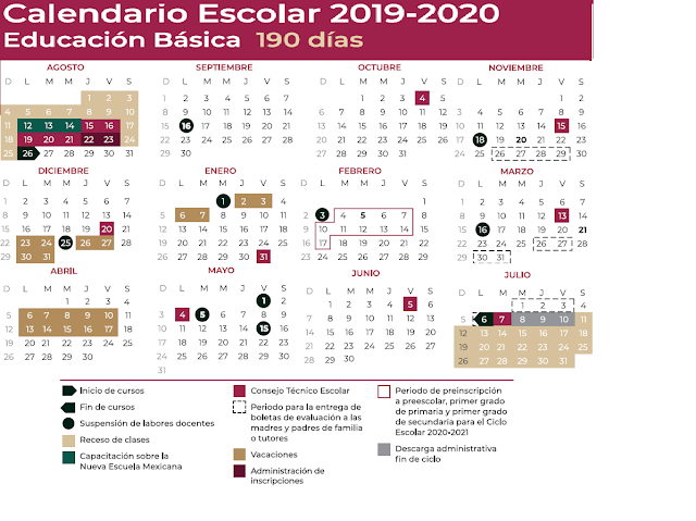 BIENVENIDOS!!!: CALENDARIO ESCOLAR CICLO ESCOLAR 2019-2020