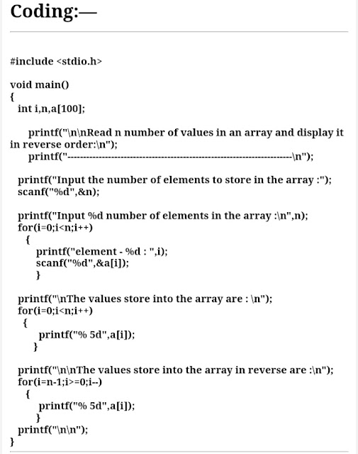 C program to read integer into array and reversing them