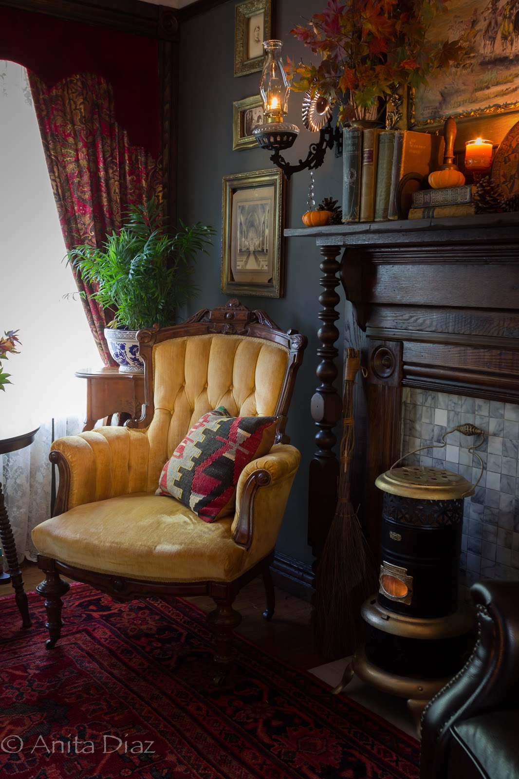 Fall in the Victorian-inspired parlor - Whispering Pines Homestead