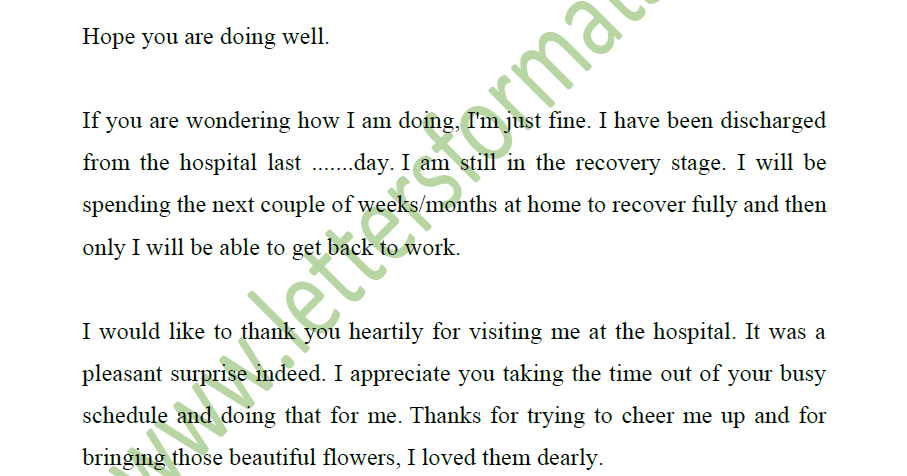 Sample Thank You Message Note for Visiting Me at the Hospital